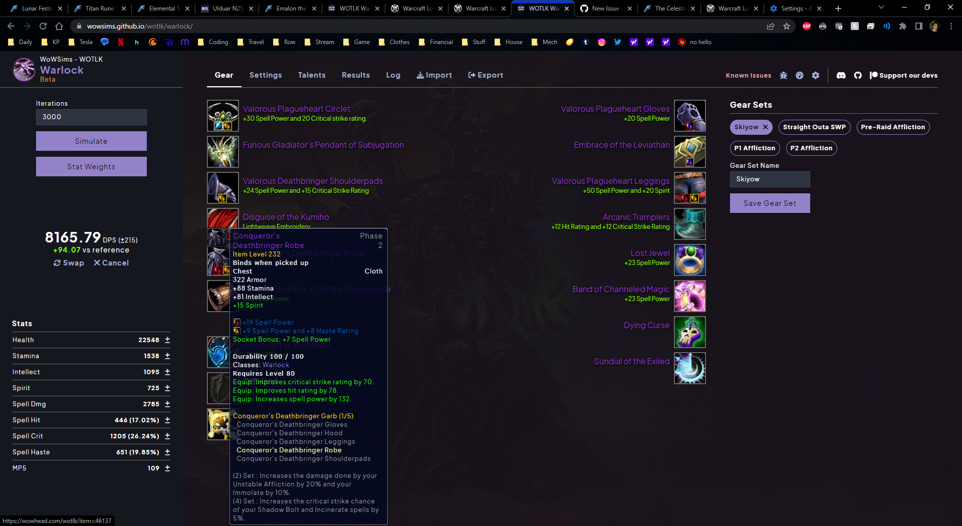 Warlock Conqueror's Deathbringer Robe · Issue #2489 · wowsims/wotlk · GitHub