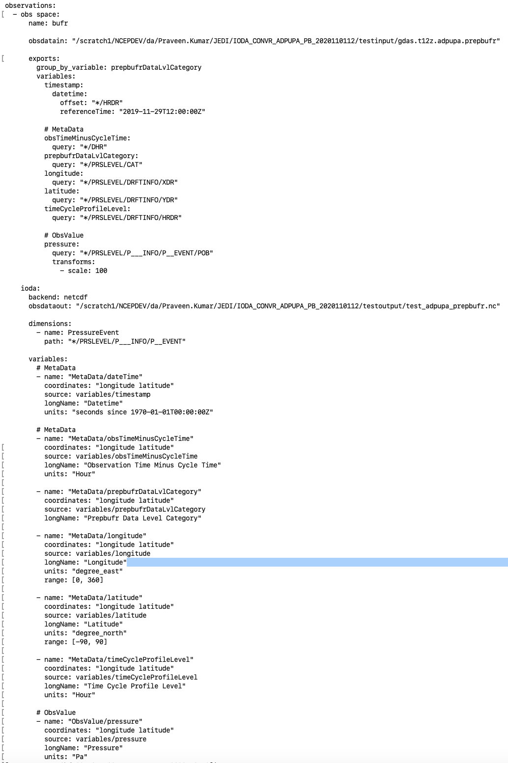 Check how ADPUPA/prepbufr processing deals with the missing Minute, 'MINU', from ADPUPA/bufr ...