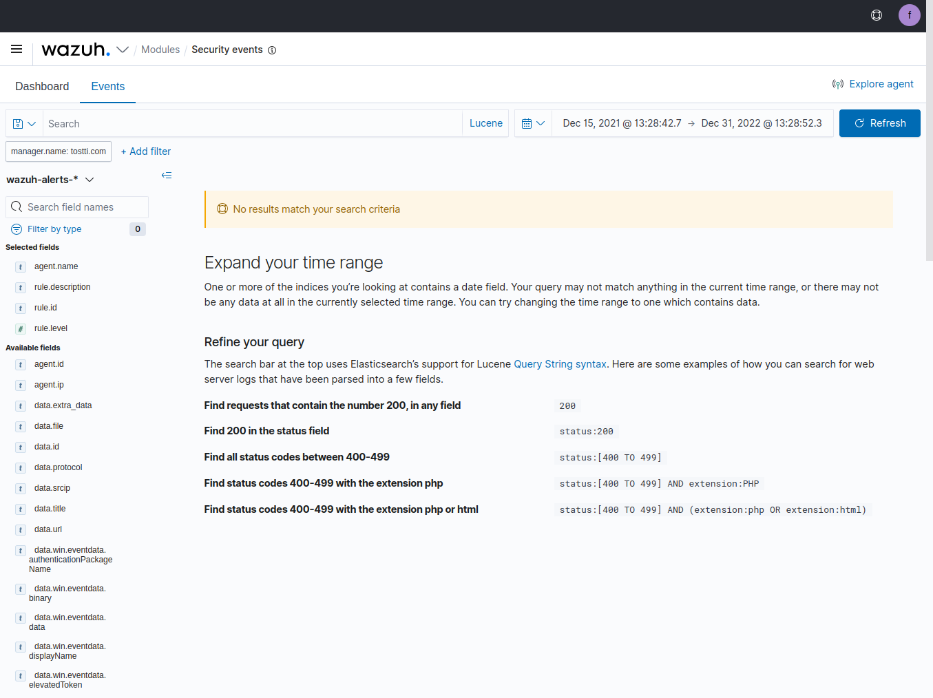 When the search bar language is `Lucene` the events view is broken · Issue #5284 · wazuh/wazuh ...