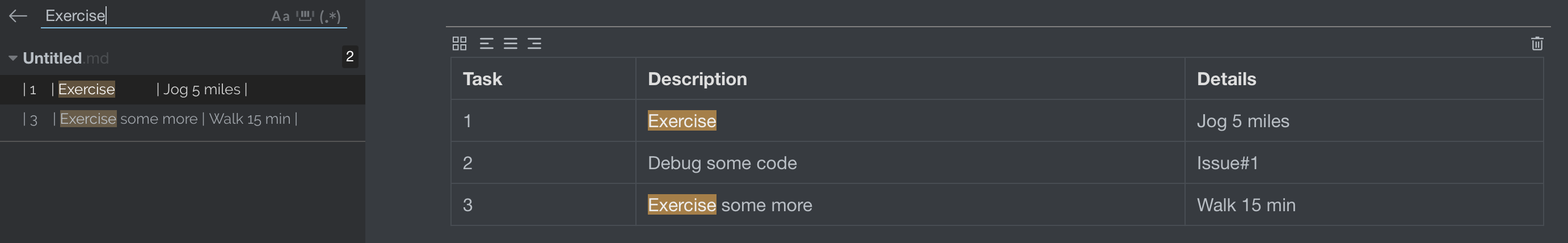 first word(s) in table that is a sidebar search hit and is selected is not indicated so · Issue ...