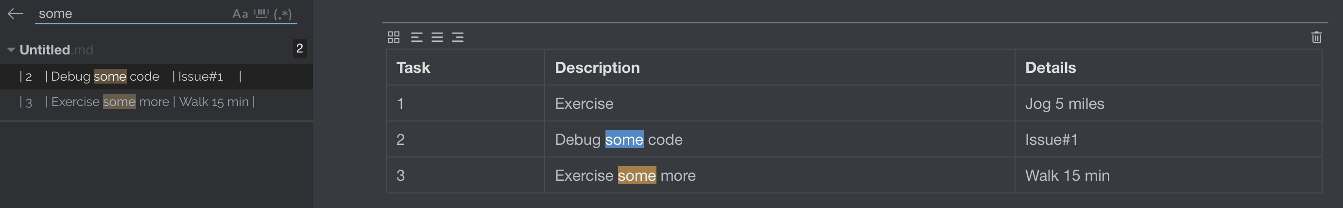first word(s) in table that is a sidebar search hit and is selected is not indicated so · Issue ...