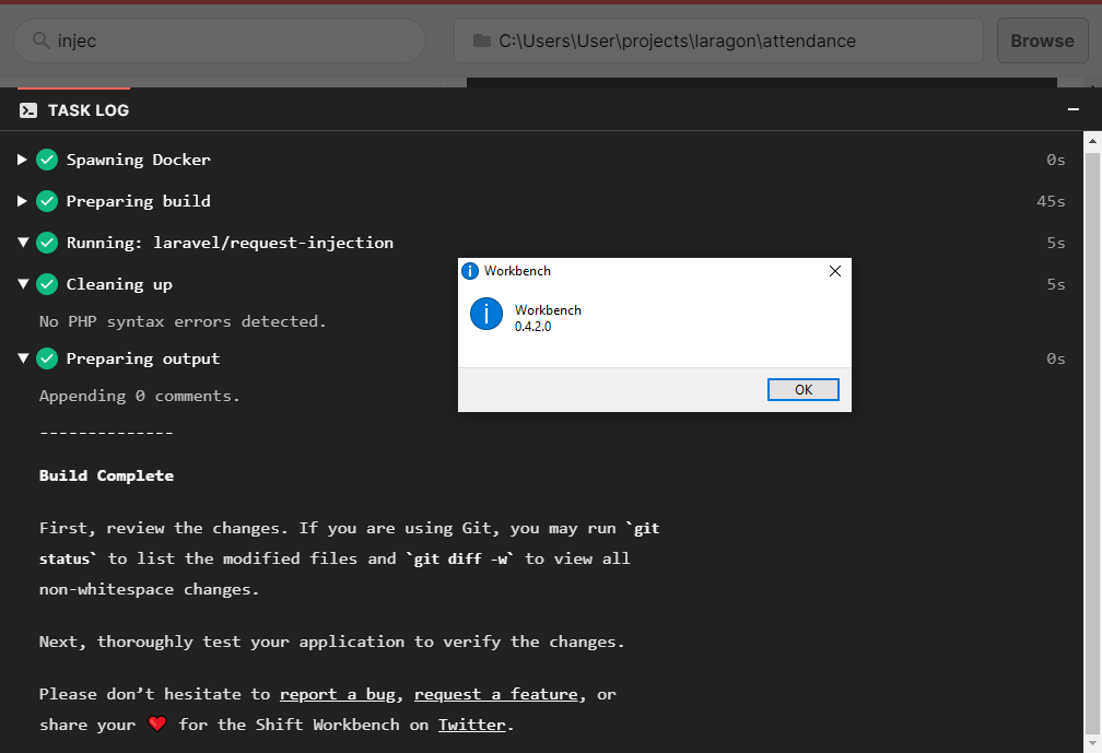 No changes made on task laravel/request-injection, warning thrown · Issue #15 · laravel-shift ...