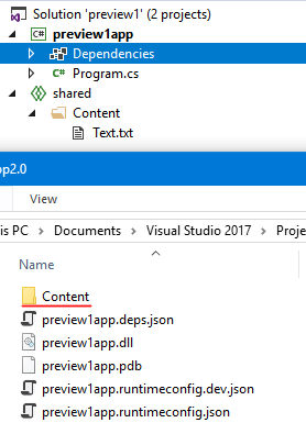'dotnet build' ignores folder structure when copying .shproj content to output [preview2 ...