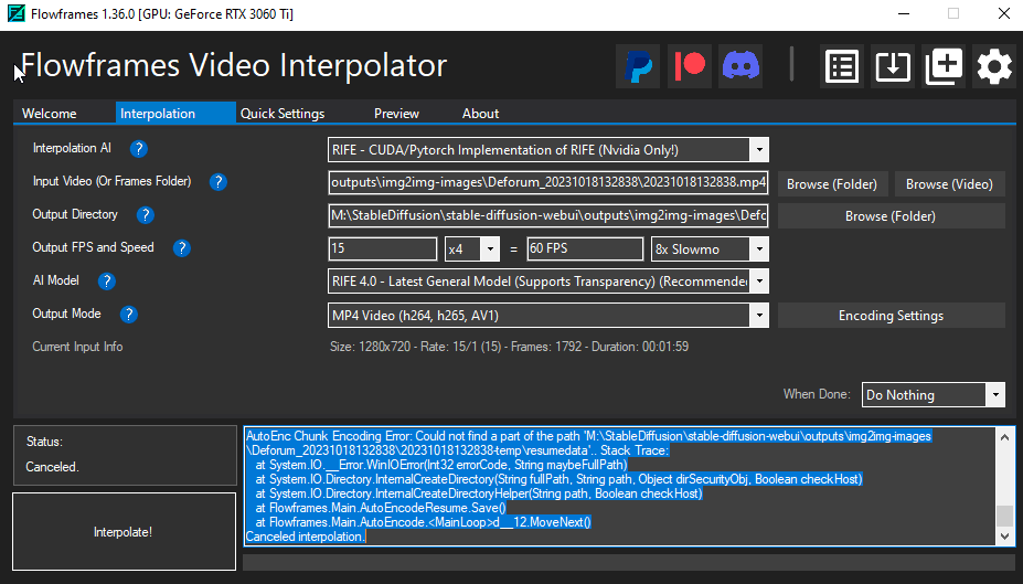 Interpolate crashes my SSD · Issue #285 · n00mkrad/flowframes · GitHub