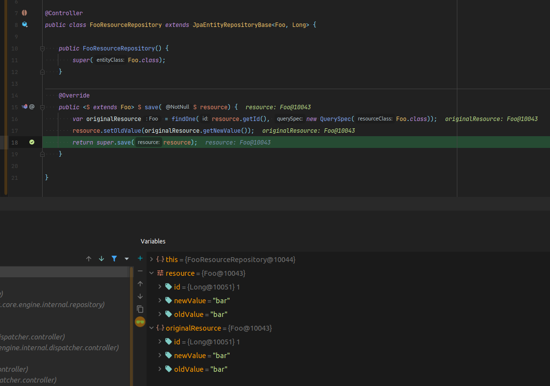 JpaRepositoryBase.findOne returns wrong resource when called inside JpaRepositoryBase.save ...