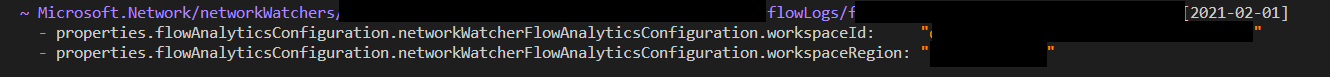 Microsoft.Network/networkWatchers/flowLogs flowAnalyticsConfiguration Workspaceid deletion false ...
