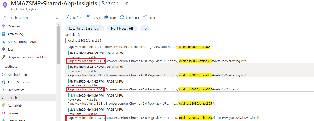 Page Load is getting tracked for other pages as same as the login page load time in AppInsights ...