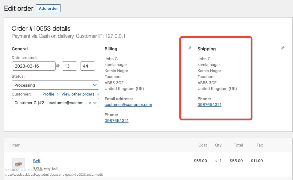 Order details page shows shipping details when a customer purchases a ...