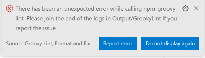 Error There has been an unexpected error while calling npm-groovy-lint. please join the end of ...