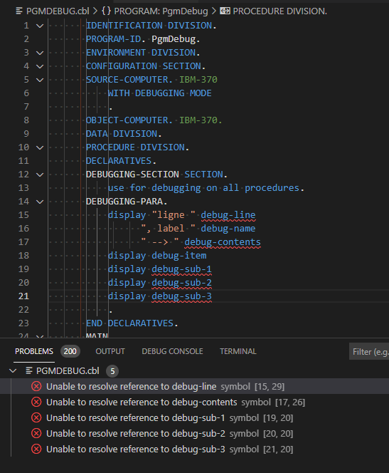 COBOL - Missing most of DEBUG-ITEM variables in COBOL Language Server · Issue #156 · IBM ...