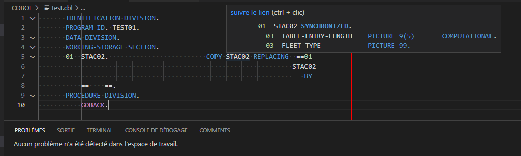 COBOL - COPY REPLACING Invalid Parsing Error Message · Issue #181 · IBM/zopeneditor-about · GitHub