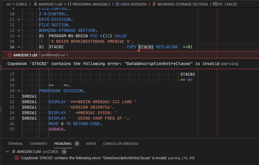 COBOL - COPY REPLACING Invalid Parsing Error Message · Issue #181 · IBM/zopeneditor-about · GitHub