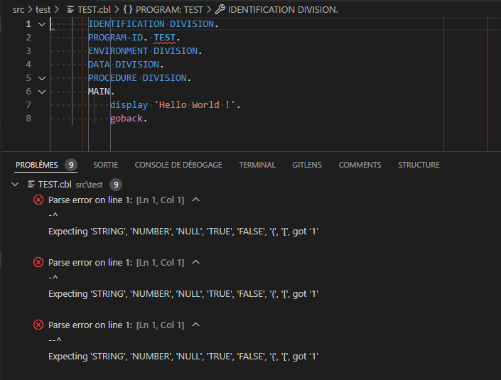 Open or create a COBOL file in z/Open Editor within VSCode and first ...