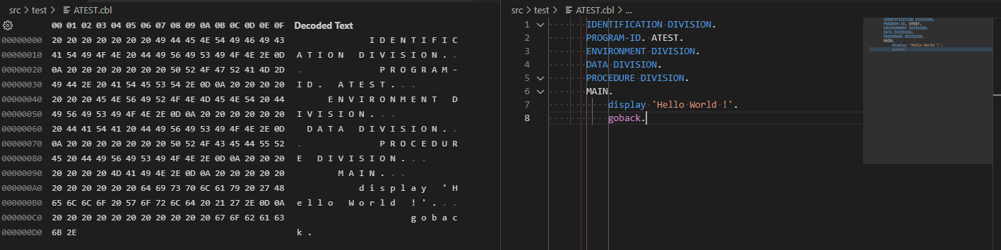 Open or create a COBOL file in z/Open Editor within VSCode and first line is flagged as being in ...
