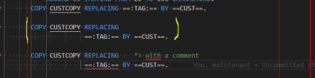 COBOL - Textmate and Cobol Language Server on "replacing" term in copy clause when last term of ...