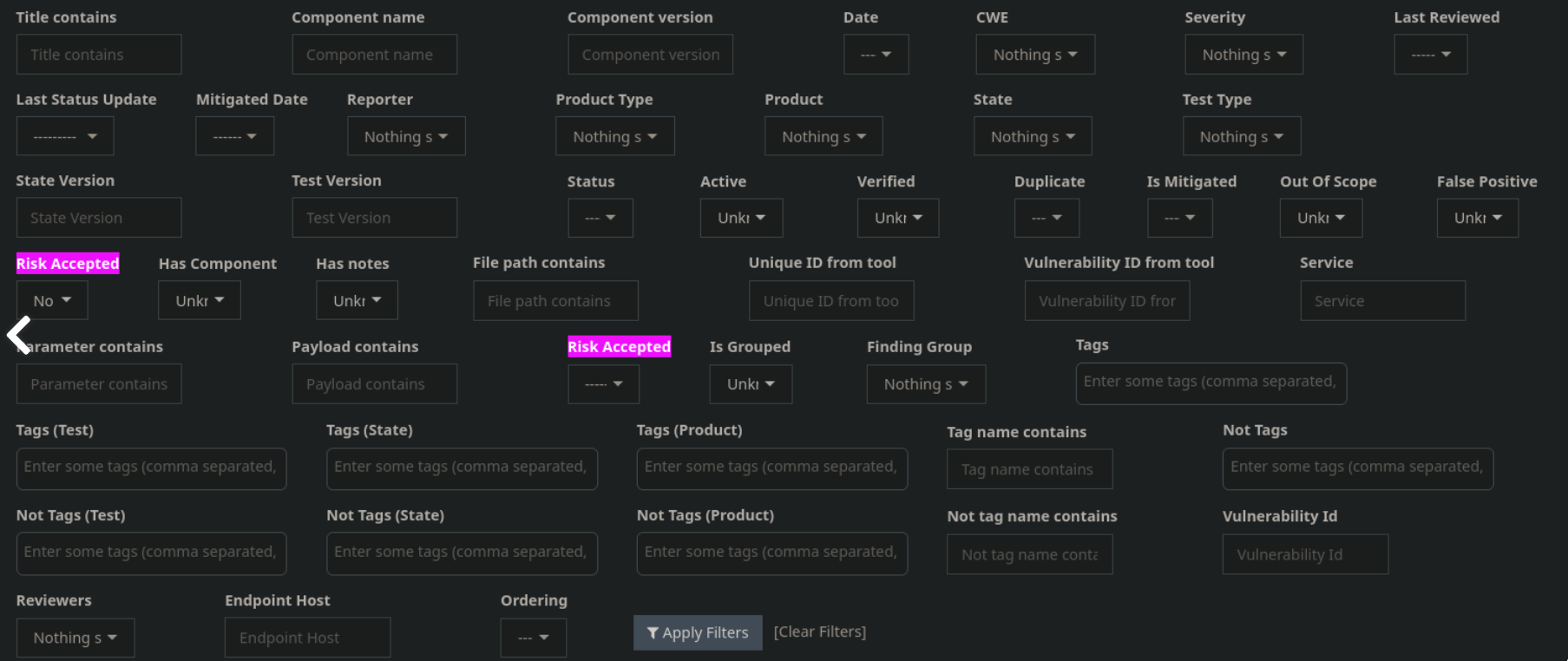 Broken Ui And Request For Sorting Findings Via Risk Accepted Field · Issue 6572 · Defectdojo