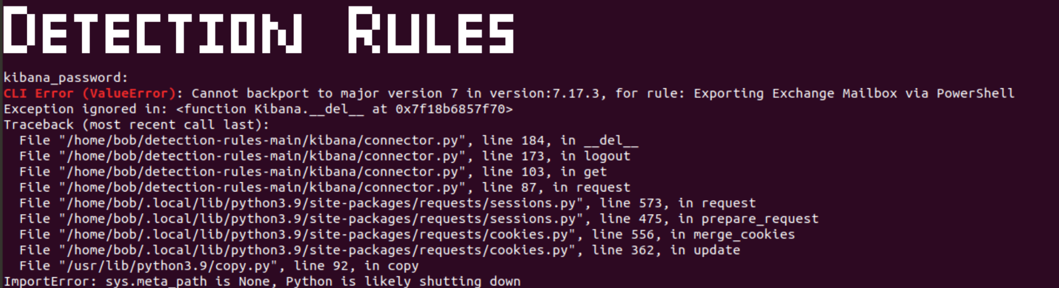 [bug] Issues With Upload Rule Kibana Command · Issue 2062 · Elastic Detection Rules · Github