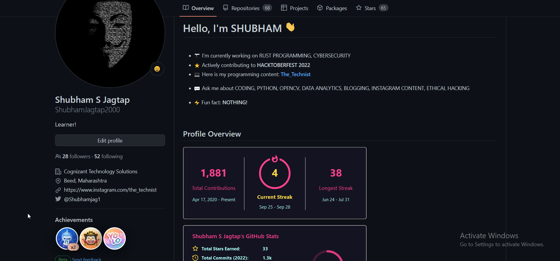 Shubham S. Jagtap · Issue #1400 · EddieHubCommunity/awesome-github-profiles · GitHub