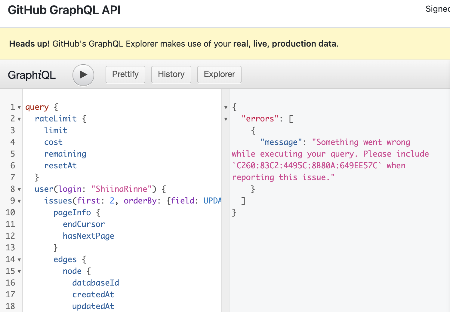 Something went wrong while executing your query. Please include `AE5C ...