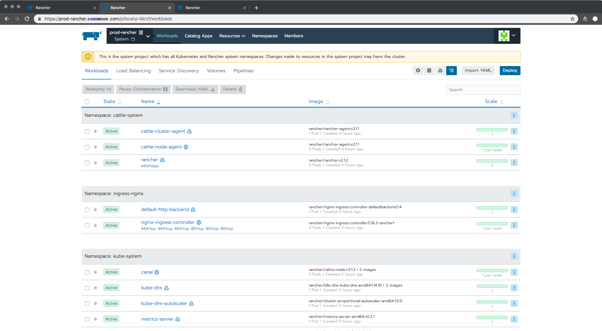 Import Existing Cluster To Another Rancher Cant See Any System Workloads Load Balancing Etc