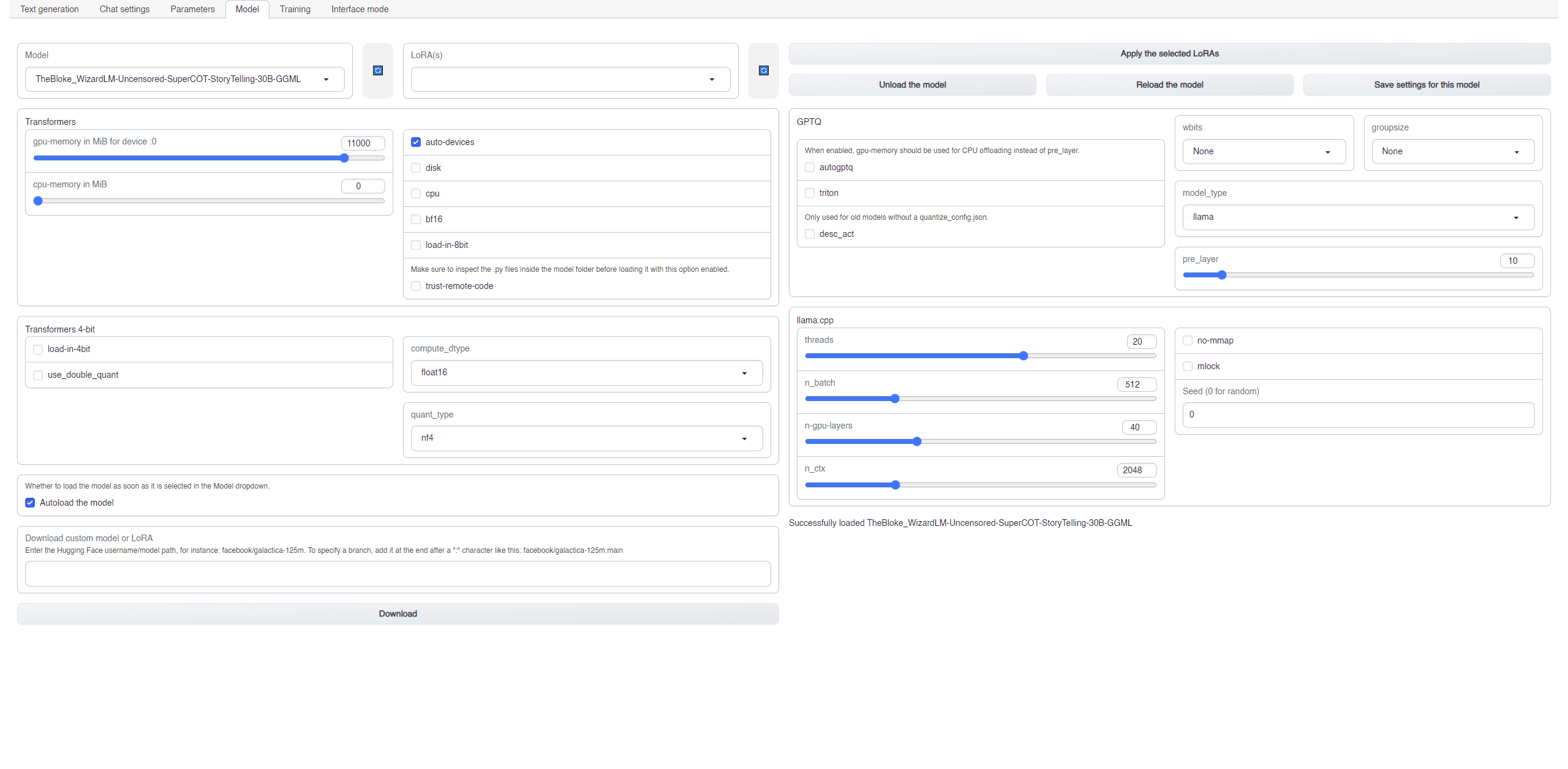 Ggml Model Parameters On Gpucpu Under Windows · Oobabooga Text Generation Webui · Discussion