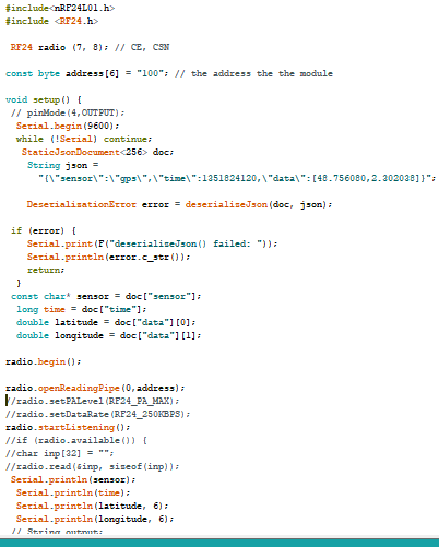 two way communication of nrf24l01 model using ArduinoJson · Issue #1241 · bblanchon/ArduinoJson ...