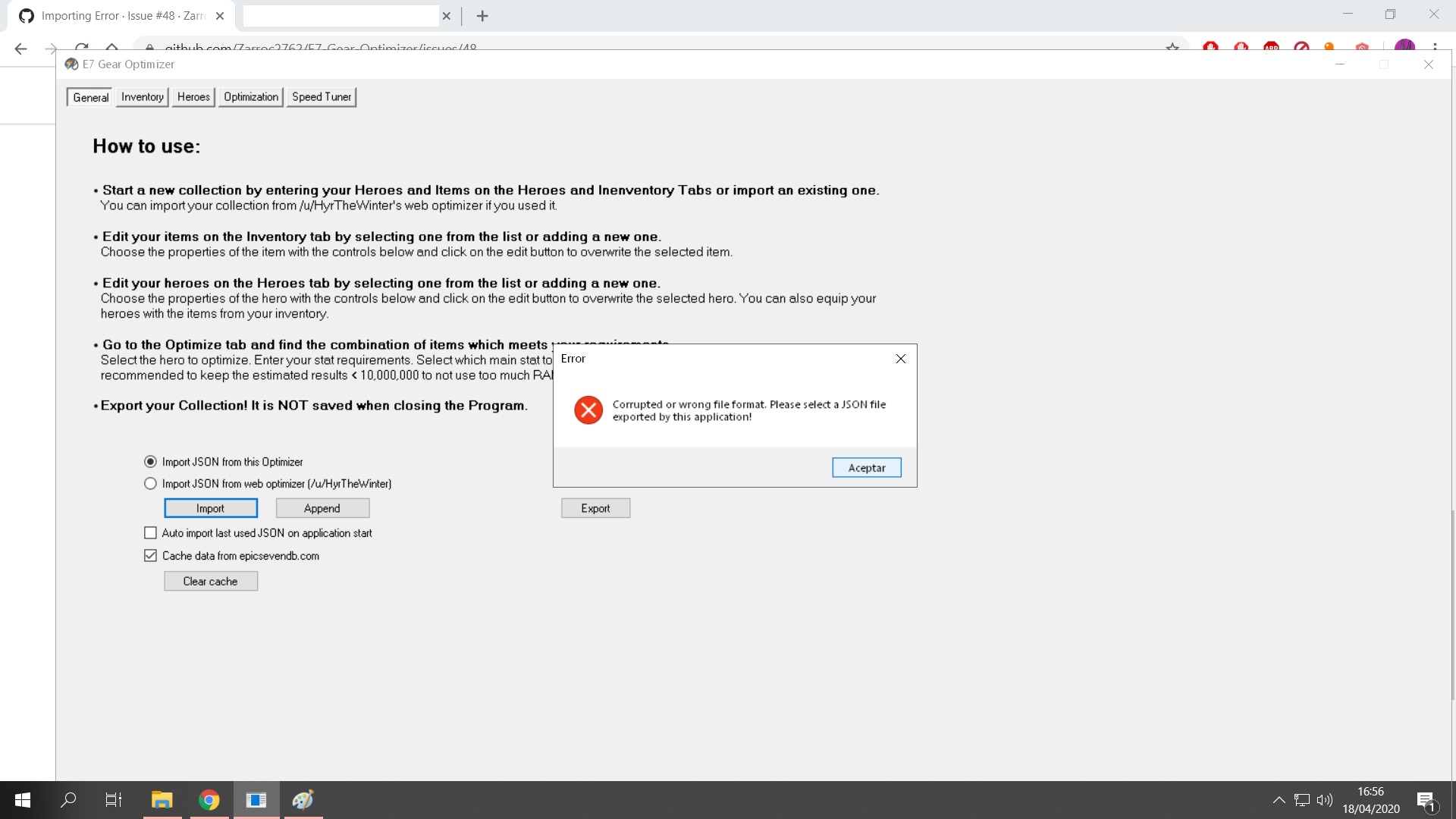 Importing Error · Issue #48 · Zarroc2762/E7-Gear-Optimizer · GitHub