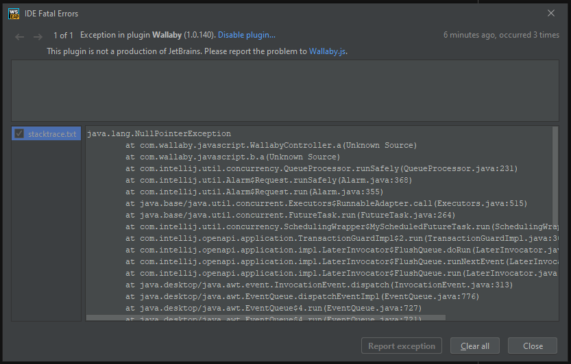 [WebStorm] Plugin crash · Issue #2223 · wallabyjs/public · GitHub