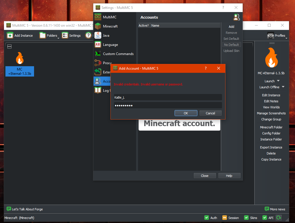 When i try to log in in multi mc it says Invalid credentials · Issue #3100 · MultiMC/Launcher ...