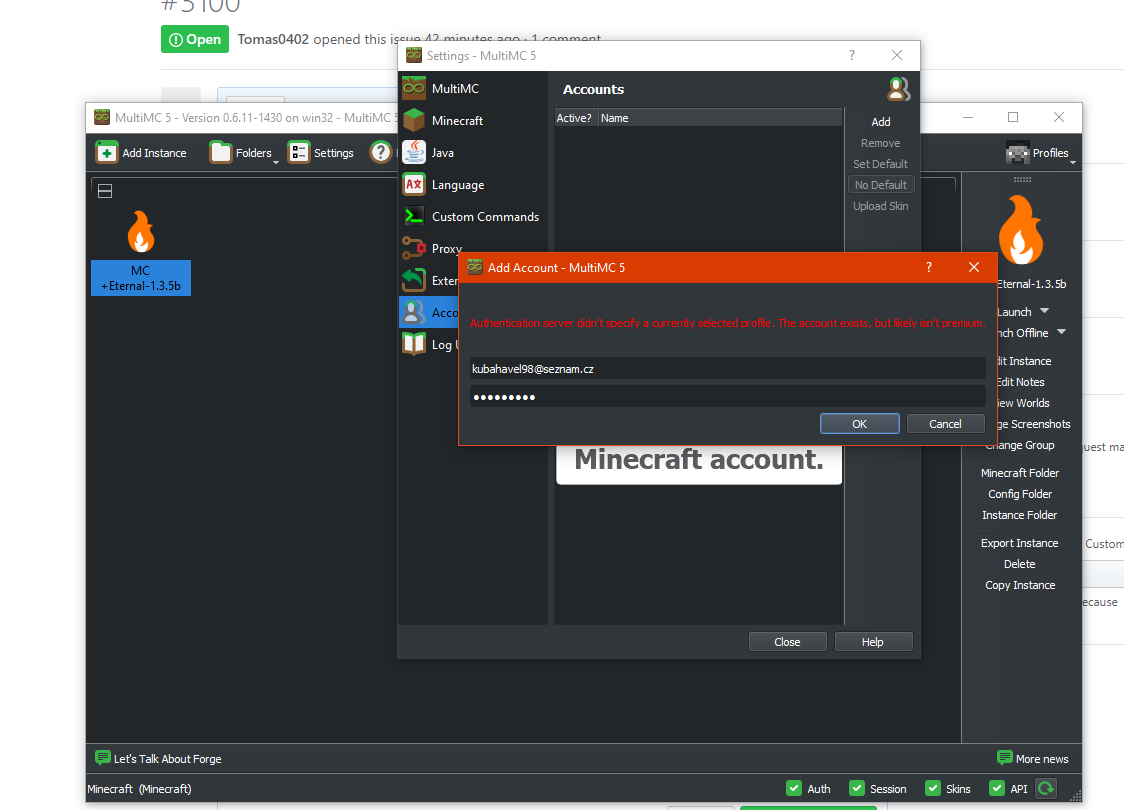 When i try to log in in multi mc it says Invalid credentials · Issue ...
