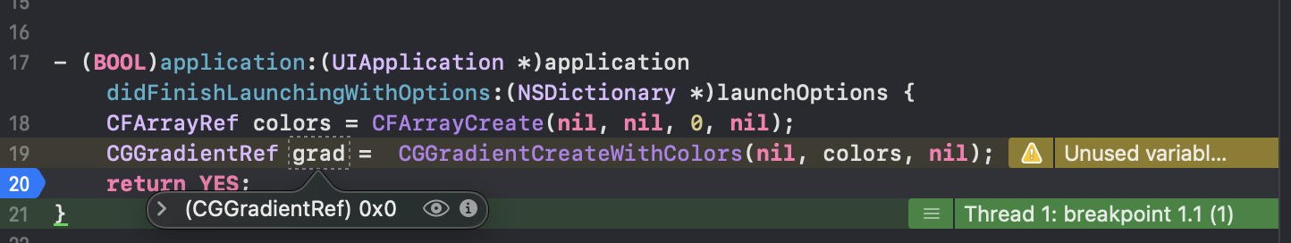 Exception `Could not initialize an instance of the type 'CoreGraphics.CGGradient': handle is ...