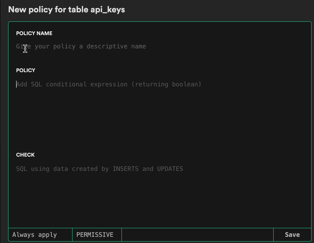 Cannot type in Policy Description input · Issue #206 · supabase/supabase · GitHub