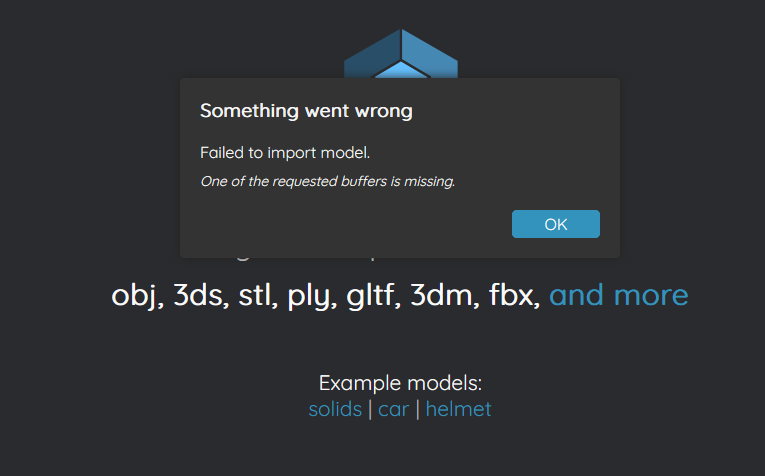 Error when loading gtlf file (buffer is missing) · Issue #378 · kovacsv/Online3DViewer · GitHub
