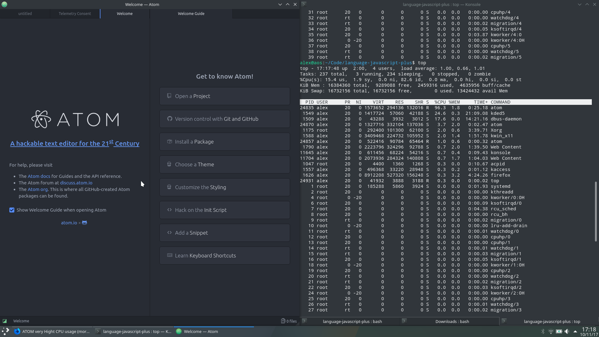 ATOM very Hight CPU usage (more than 100%) · Issue #10573 · atom/atom · GitHub