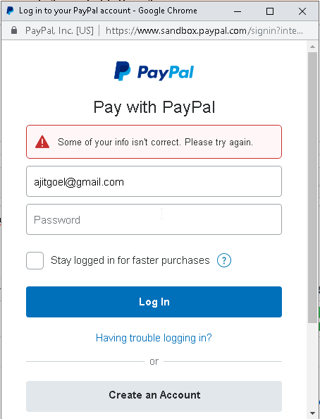 'Some of your info isn't correct. Please try again" Pay by paypal login Error · Issue #30 ...
