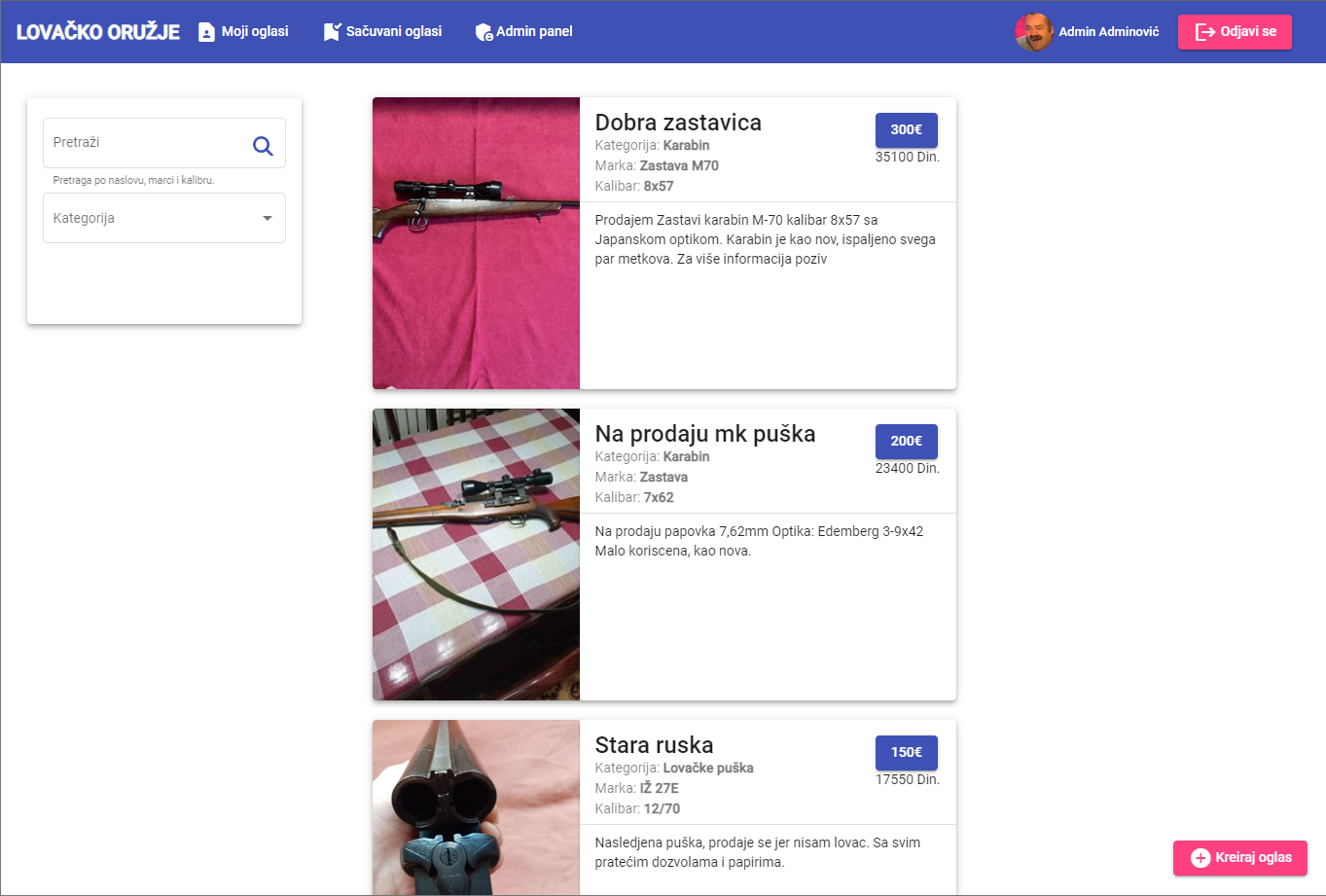 GitHub - MixXz/elfak-rwa-angular: Web aplikacija za oglašavanje polovnog lovačkog oružja