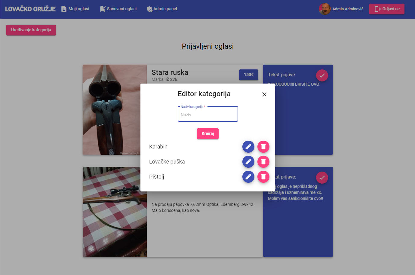 GitHub - MixXz/elfak-rwa-angular: Web aplikacija za oglašavanje polovnog lovačkog oružja