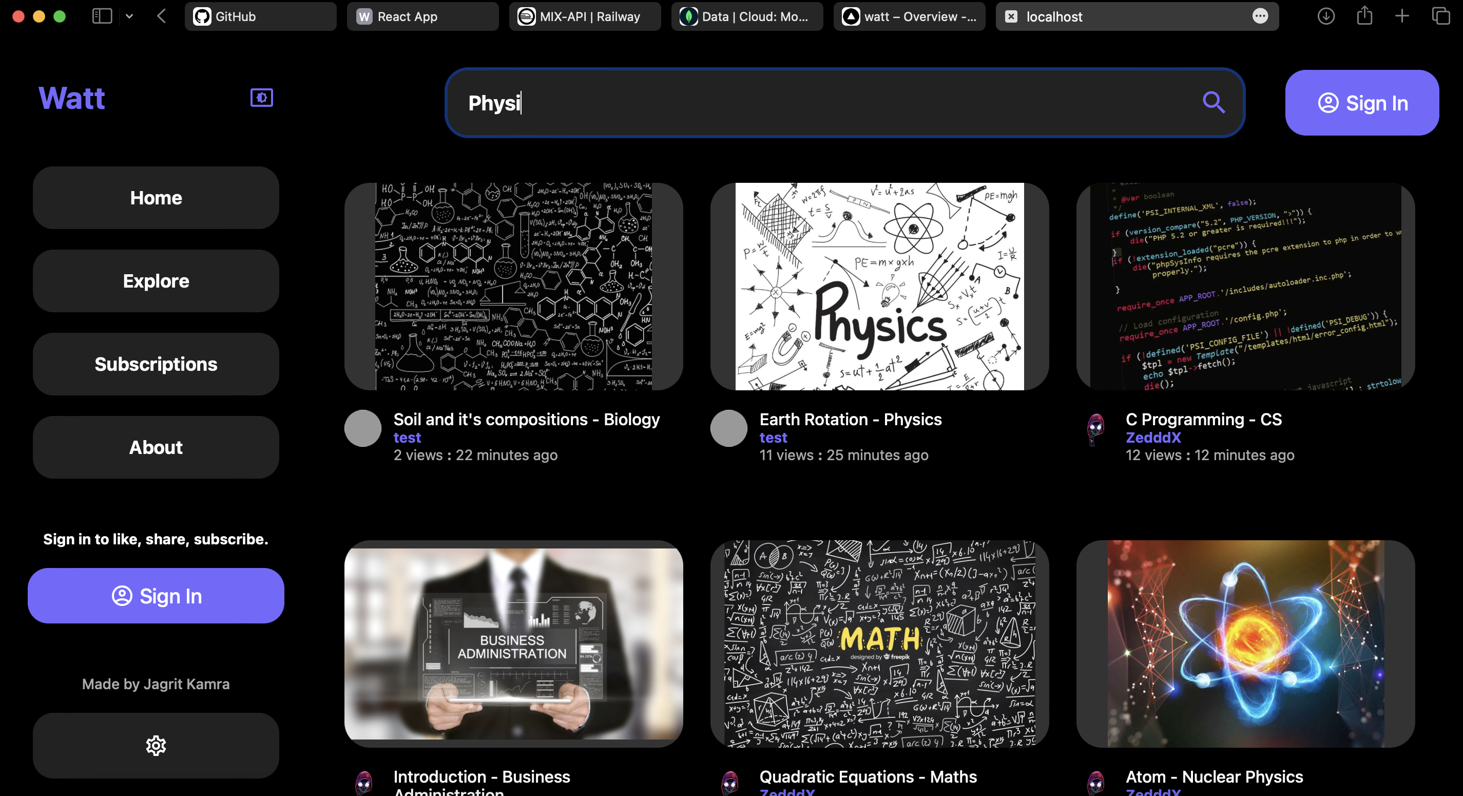 GitHub - jagritx/Watt: Watt is a skill video hosting/streaming platform built using React, Redux ...