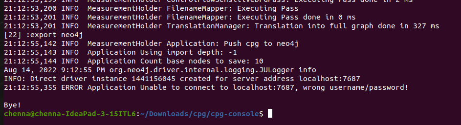 Unable To Connect To Localhost 7687 Wrong Username Password · Issue 872 · Fraunhofer Aisec Cpg