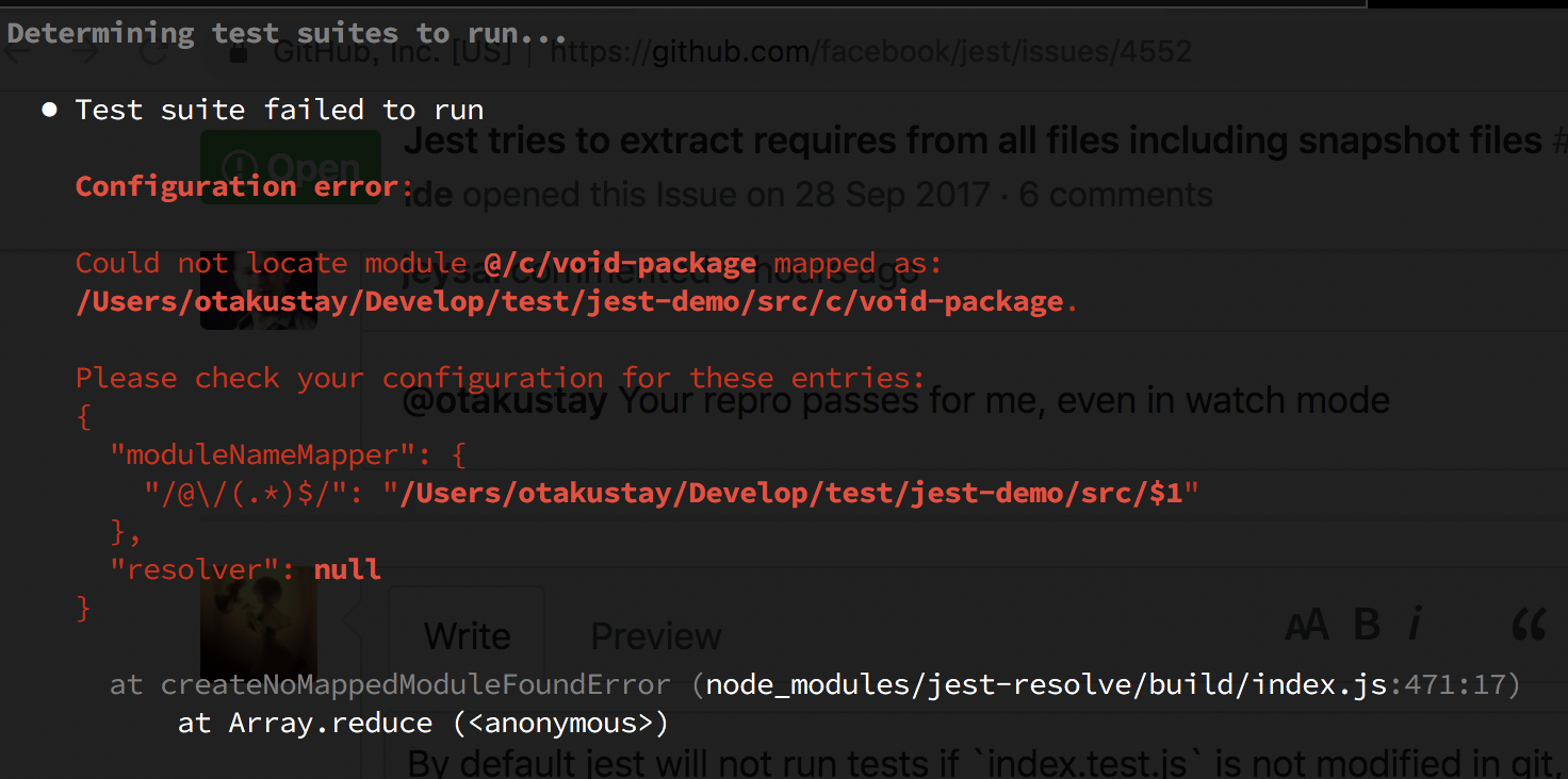 Jest tries to extract requires from all files including snapshot files · Issue #4552 · jestjs ...