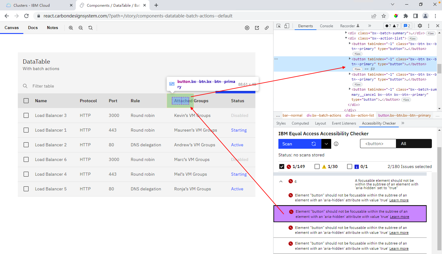 [a11y]: Element "button" should not be focusable within the subtree of an element with an 'aria ...