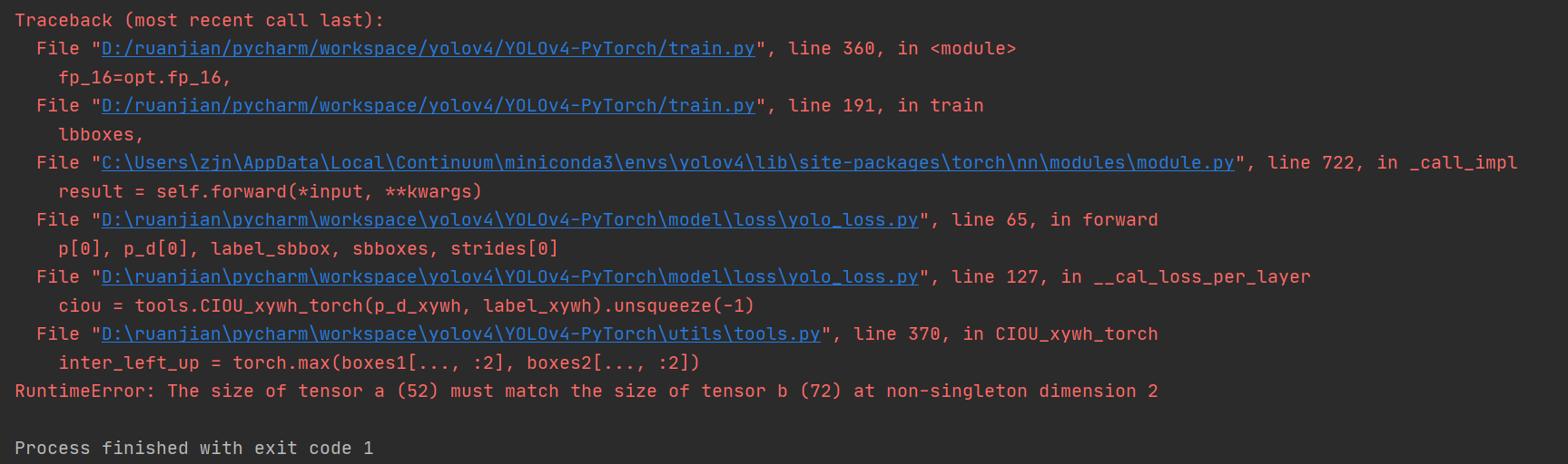 计算损失时出错 · Issue #72 · argusswift/YOLOv4-pytorch · GitHub