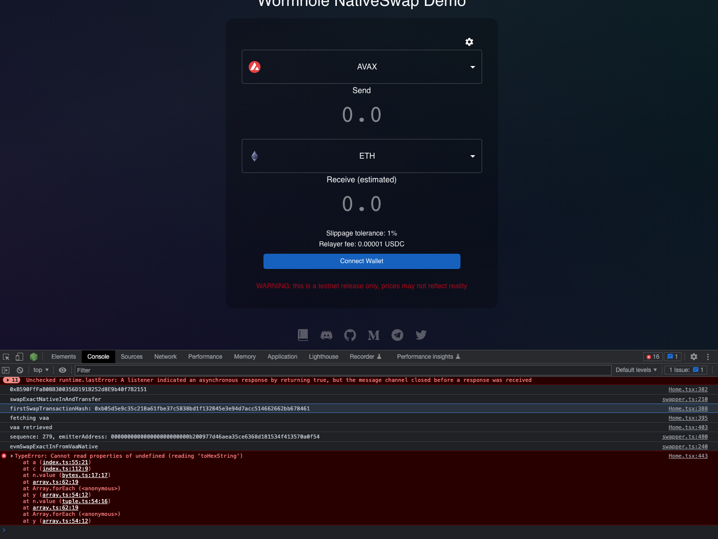 Demo doesn't work · Issue #7 · wormhole-foundation/example-nativeswap-usdc · GitHub
