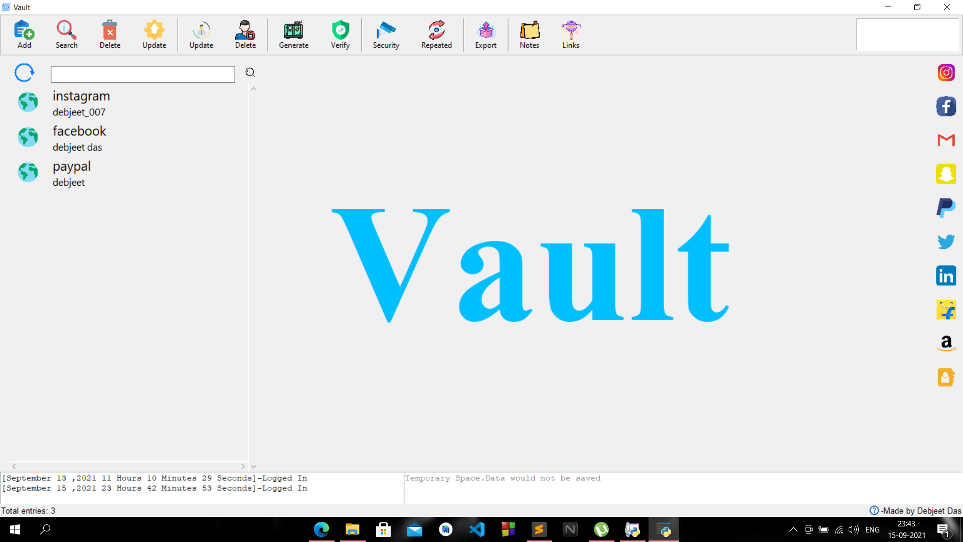 GitHub - SiliconValley007/Vault: A simple password manager made purely in python to store your ...