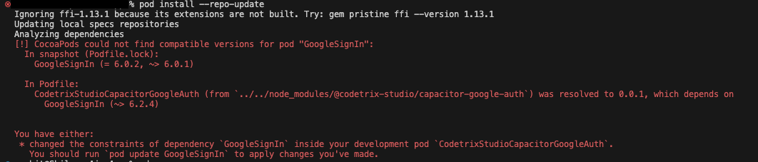 Can build the project, getting pod error · Issue #212 · CodetrixStudio/CapacitorGoogleAuth · GitHub