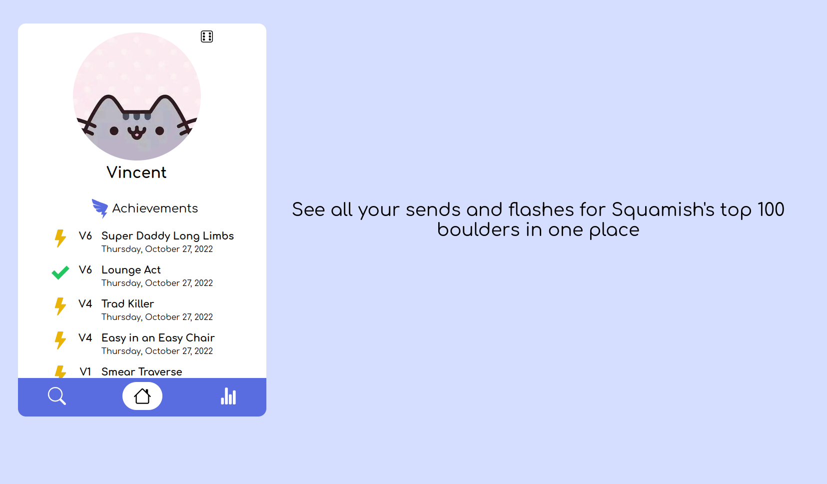 GitHub - VincentHChoy/climbr: Log all your sends from Marc Bourdon's top 100 Squamish boulder ...