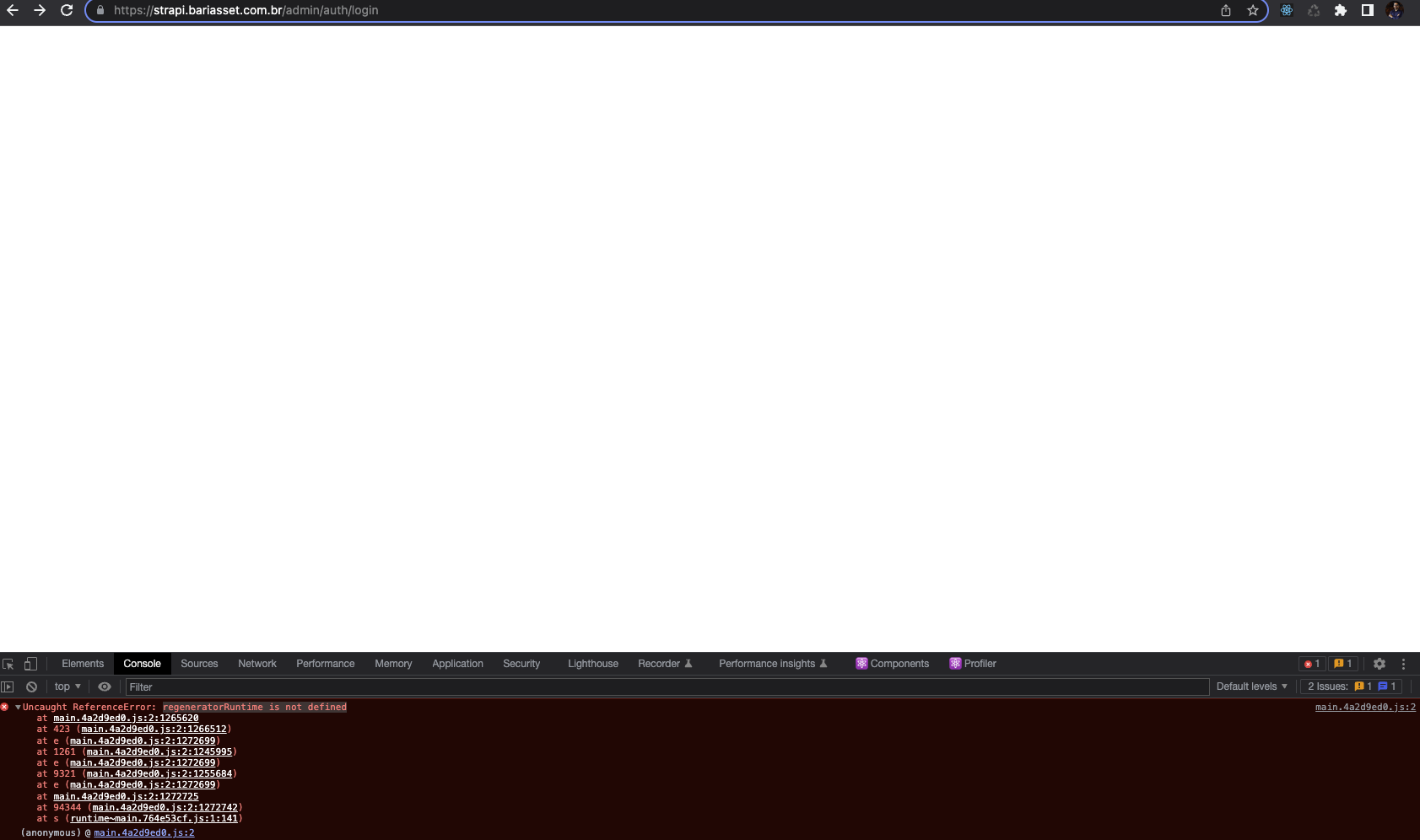 [ISSUE] RegeneratorRuntime error to access admin console. · Issue #16312 · strapi/strapi · GitHub
