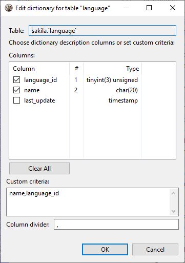 DBeaver: Add comma as a separator in the Dictionary Define Columns in ...