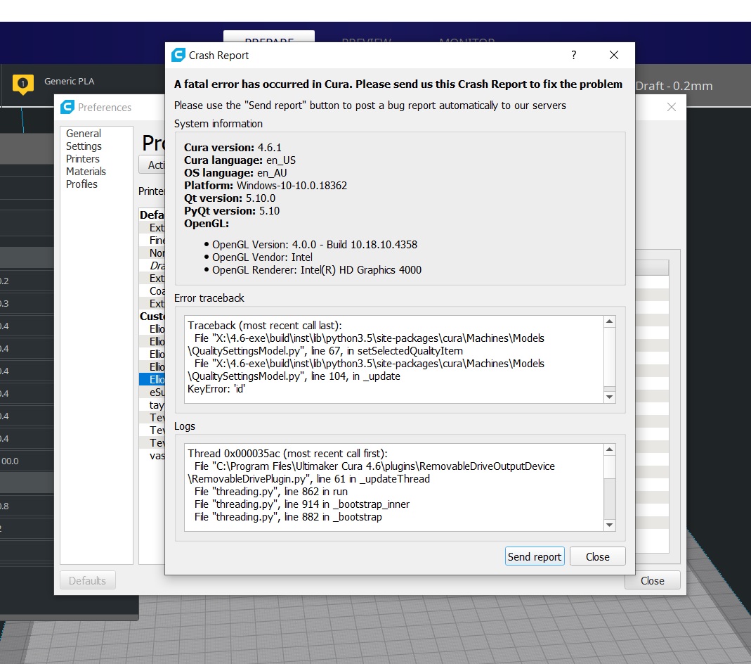 Cura 4.5 Wont load older Profiles and app crashes when attempting to ...