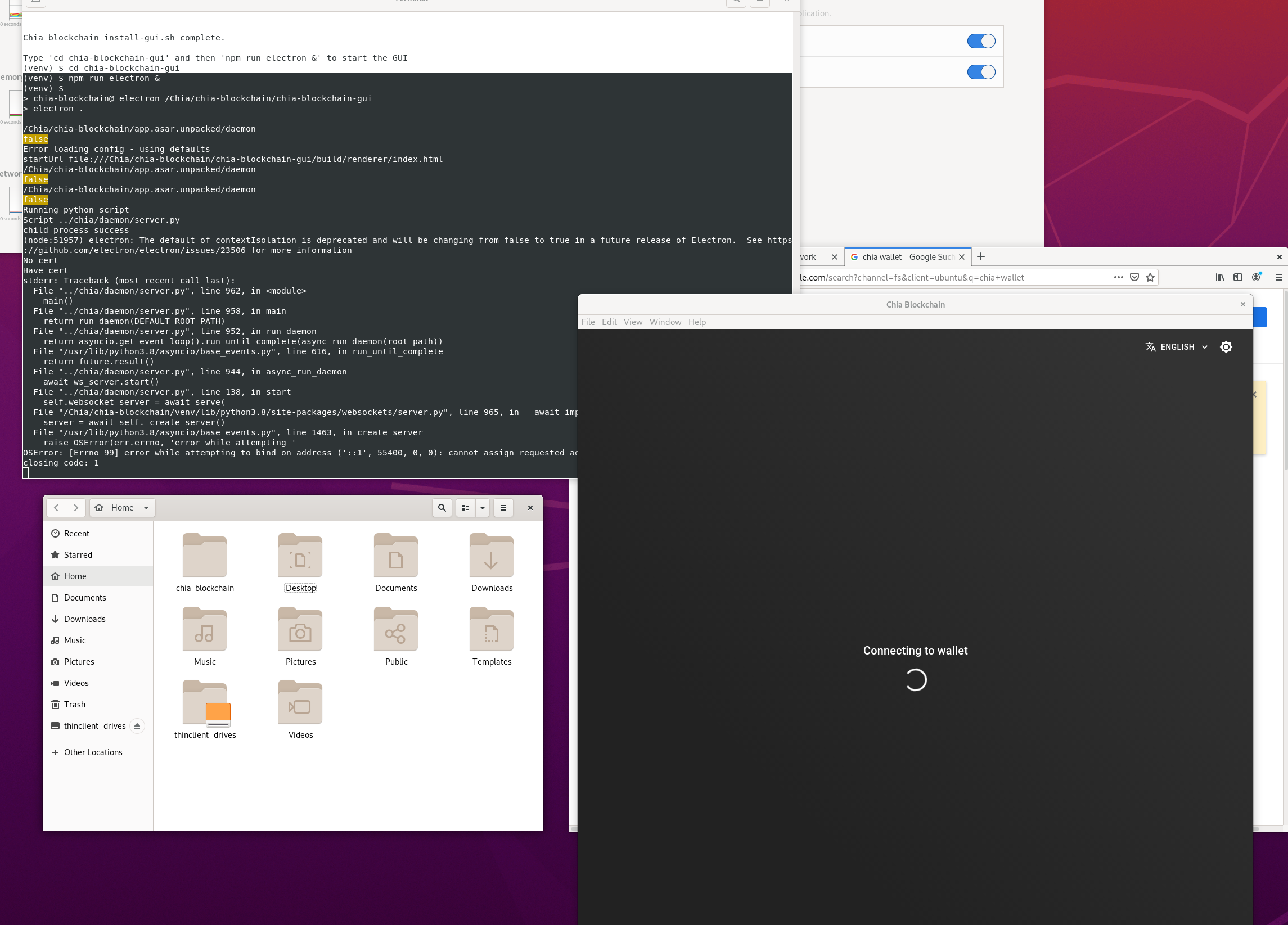 Ubuntu GUI stock at loading wallet · Issue #2405 · Chia-Network/chia-blockchain · GitHub